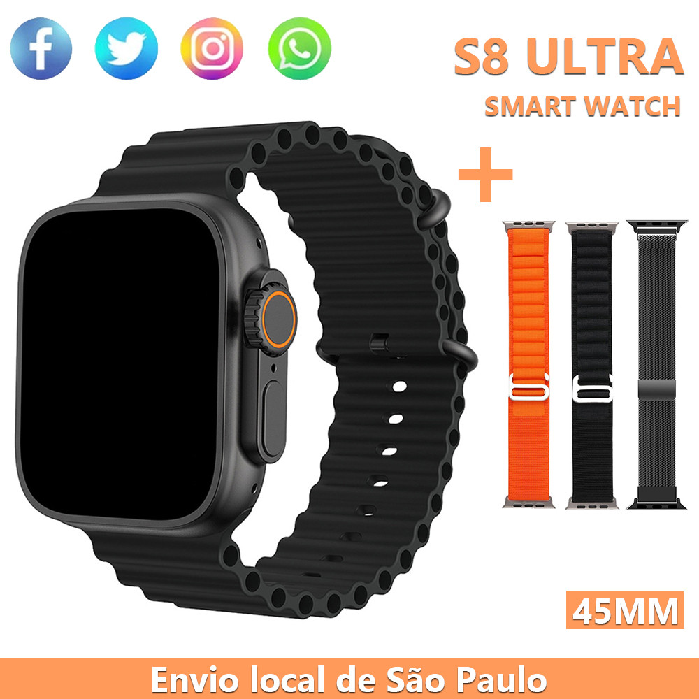 2025 Nova Moda S8 ULtra 45MM Smartwatch Relógio Inteligente Três Tipos ...