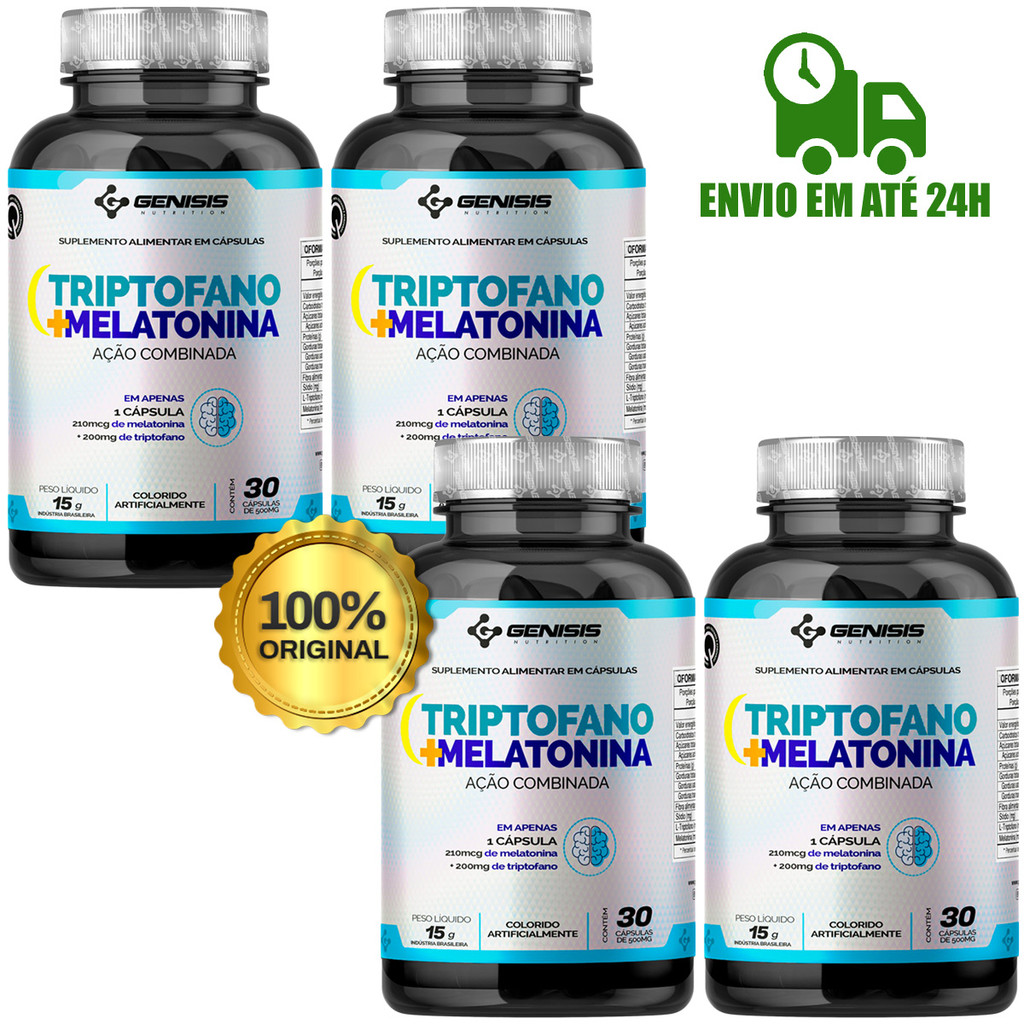 Kit 4x Triptofano + Melatonina Sono Dormir Genisis Original | Shopee Brasil