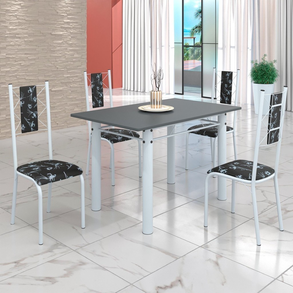 Conjunto Sala de Jantar Bahia Mesa Tubo 120x75cm Tampo Pedra com 4 ...