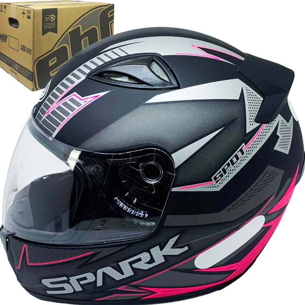 Capacete Fechado Ebf Spark Spot Preto Fosco/Rosa | Shopee Brasil