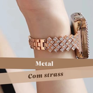 Pulseira para Smartwatch de Metal Brilhante Luxo com Strass Premium ...