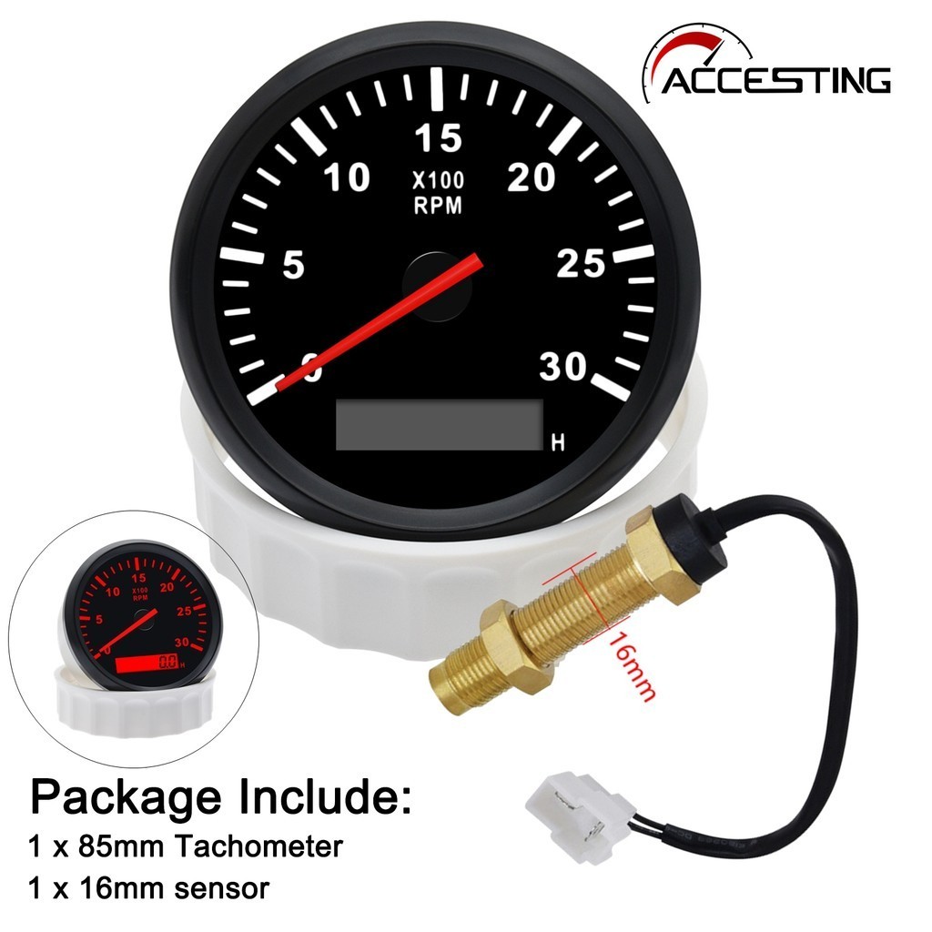 Tacômetro De 3000/4000/6000/8000RPM 85mm Barco + Sensor M16 Marítimo Medidor De Horas De Carro ...