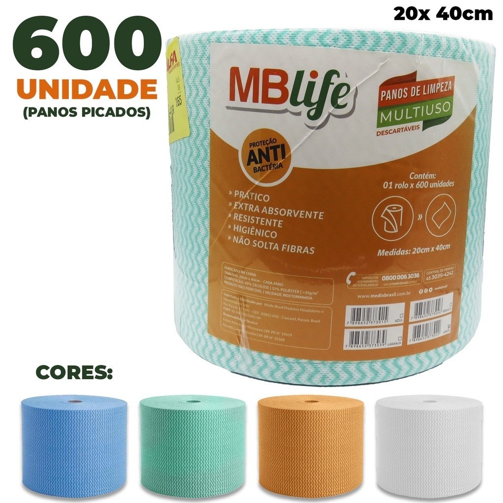 Pano Multiuso Tipo Perfex Limpeza Kit 3 Unidades Rolo com 600 Panos ...