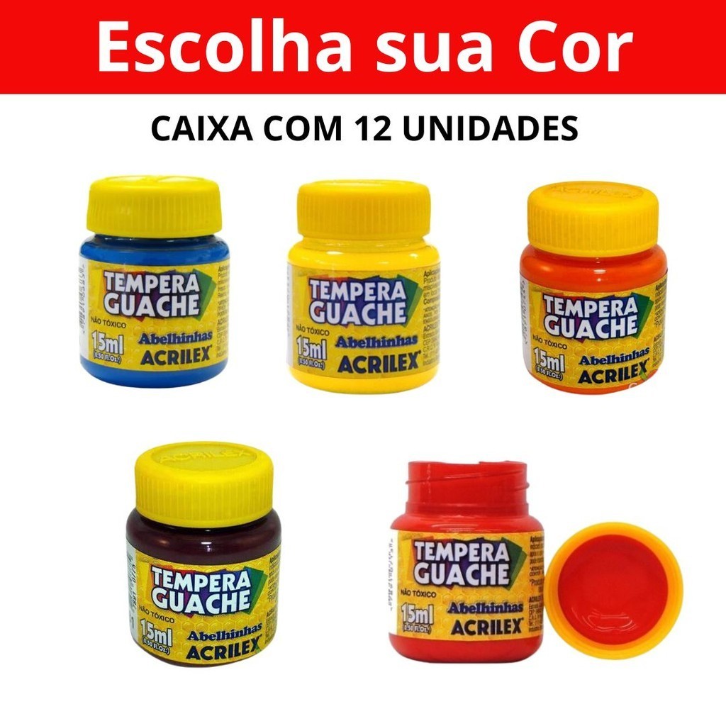 Tinta Guache 15ml Acrilex Escolar Caixa 12 Un Escolha Sua Cor | Shopee ...