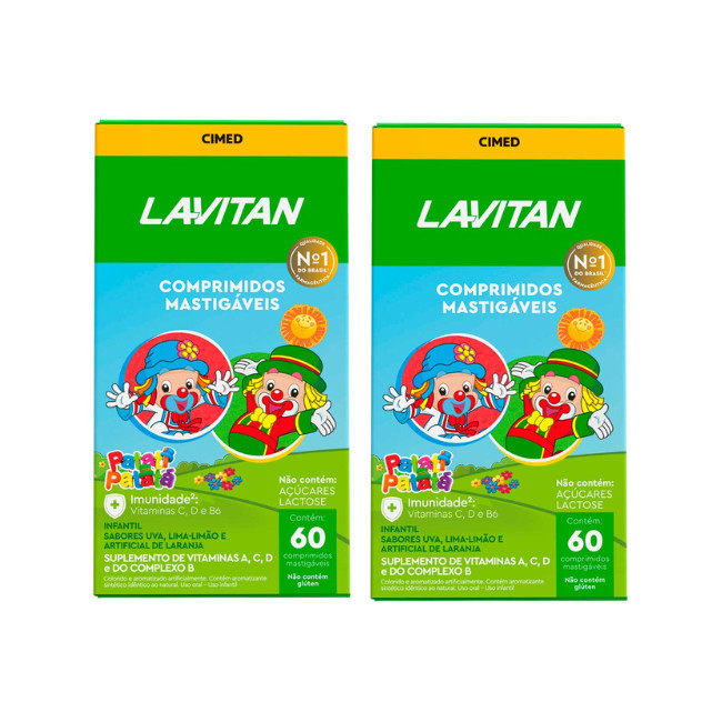 Kit 2 unidades Lavitan Kids Sabor Uva Lima-limão 60 Comprimidos ...