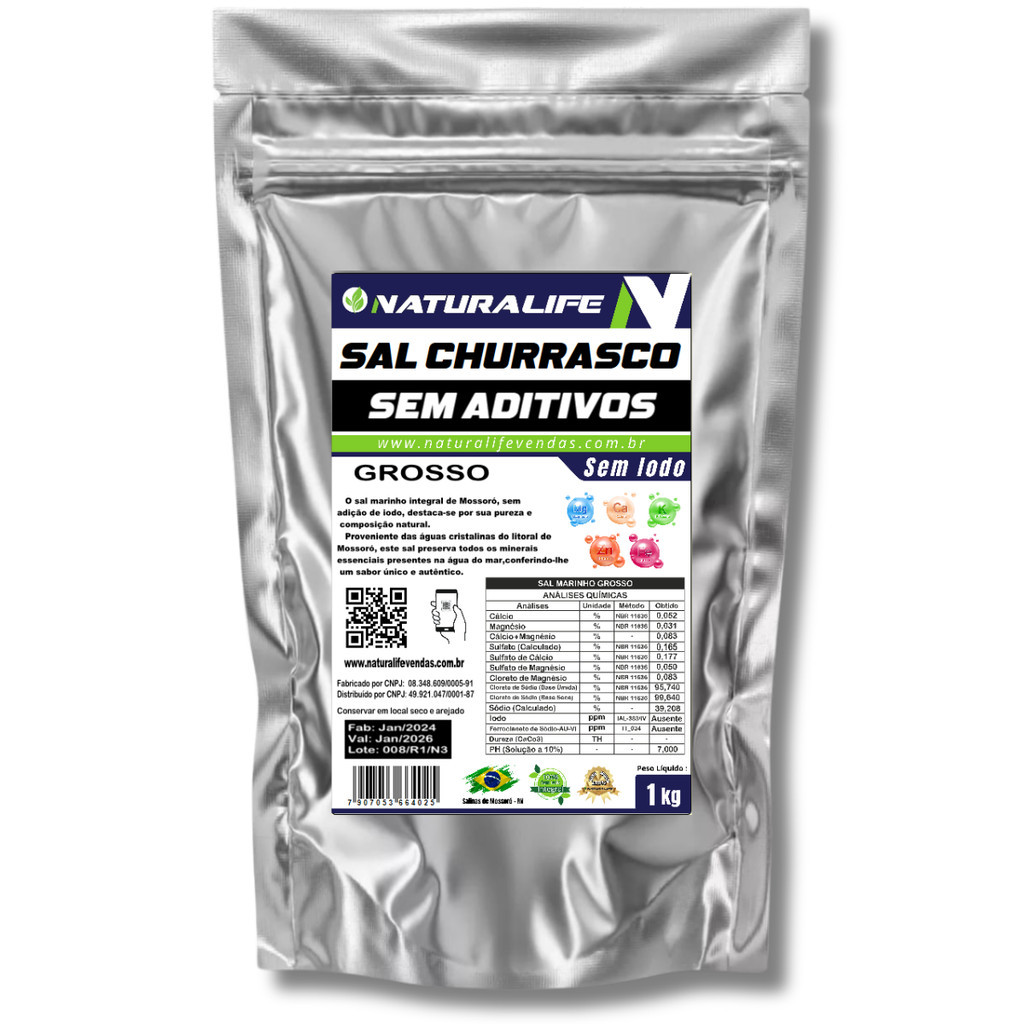 Sal Marinho Integral Sem Iodo 1kg Grosso | Shopee Brasil