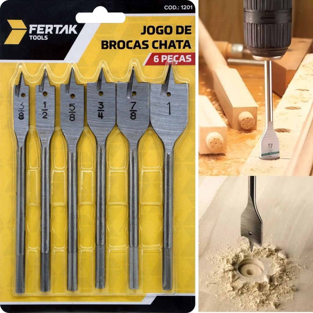 Jogo Broca Chata para Madeira Kit com 6 Brocas MDF Marcenaria - Fertak ...
