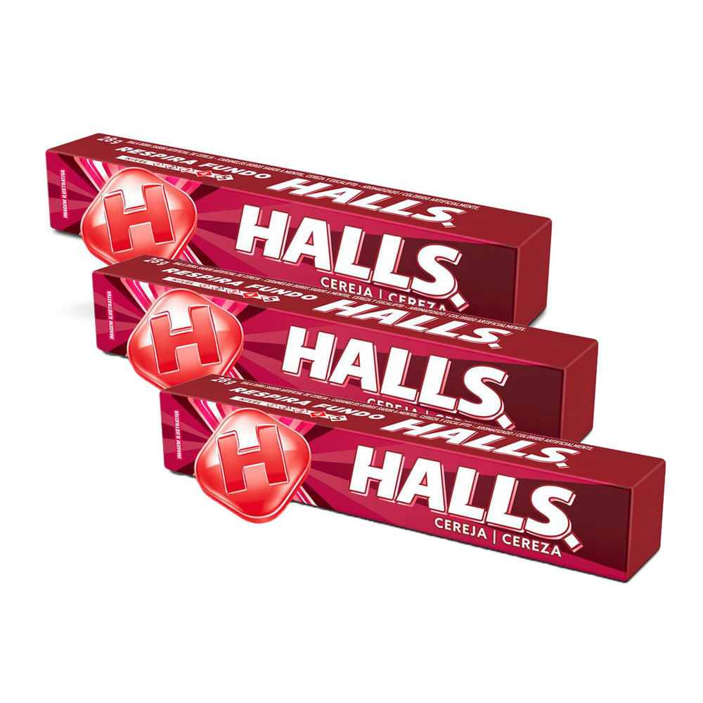 Bala Halls Cereja 28g | Kit com três unidades | Shopee Brasil