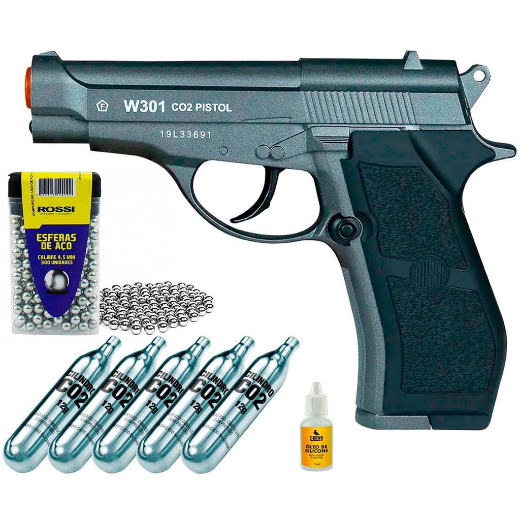 Pistola Co2 Full Metal Bereta M84 W301 Rossi 4.5mm, Kit 300 Esferas Aço ...