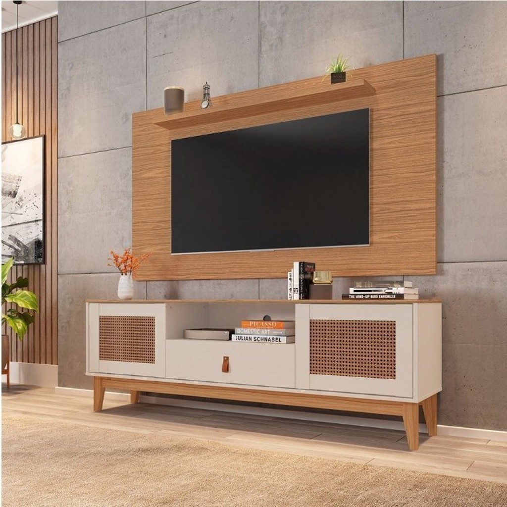 Rack com Painel para TV até 60 Polegadas Retrô Esmeralda Versátile Noce ...