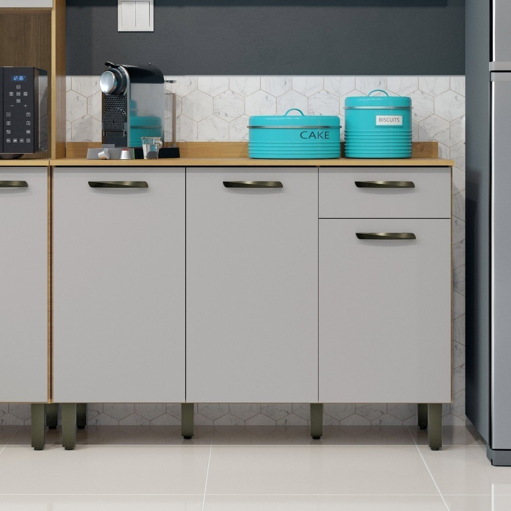 Balcão de Cozinha 3 Portas 1 Gaveta 120cm Zafira | Shopee Brasil