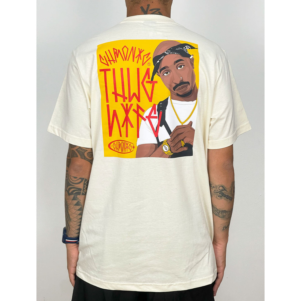Camiseta Chronic 2Pac Design Gowes - Creme | Shopee Brasil