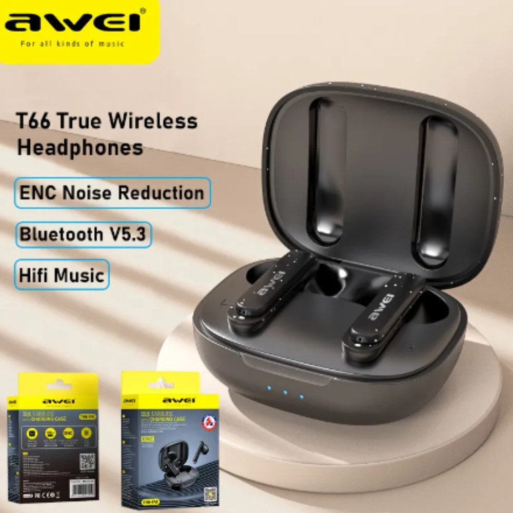 Fone De Ouvido Sem FiO Bluetooth 5.3 Estéreo Esportivos TWS Awei T66 ENC | Shopee Brasil