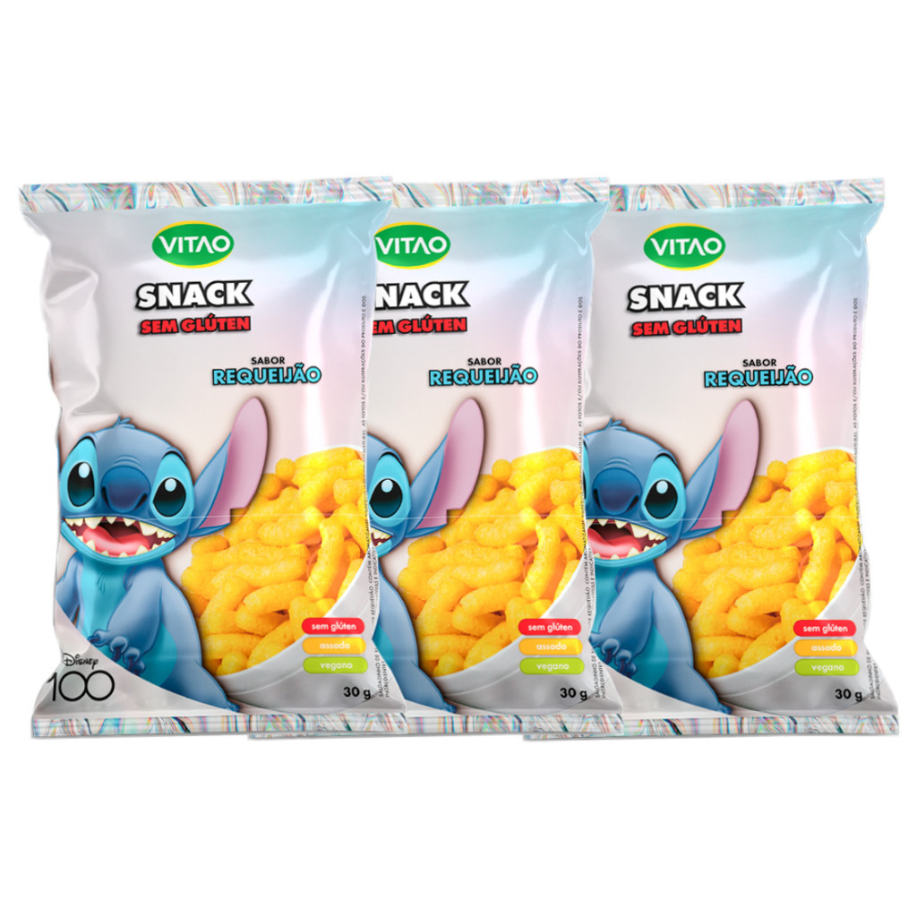 3 Pacotes Disney Snack sem Glúten Sabor Requeijão 30g-Vitao | Shopee Brasil