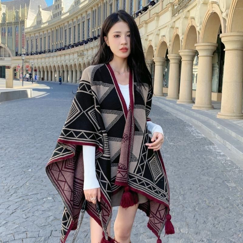 Novo xale dividido feminino exterior Wear Chuanzang viagem Wear outono ...
