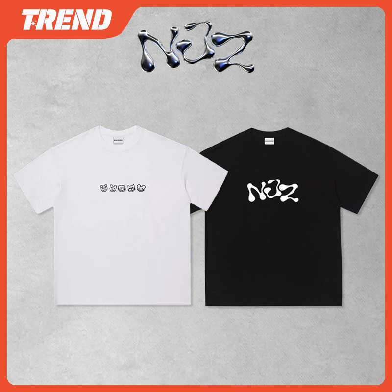 KPOP NEWJEANS NJZ LOGO Merch Camiseta De Algodão Coreana Masculina E ...