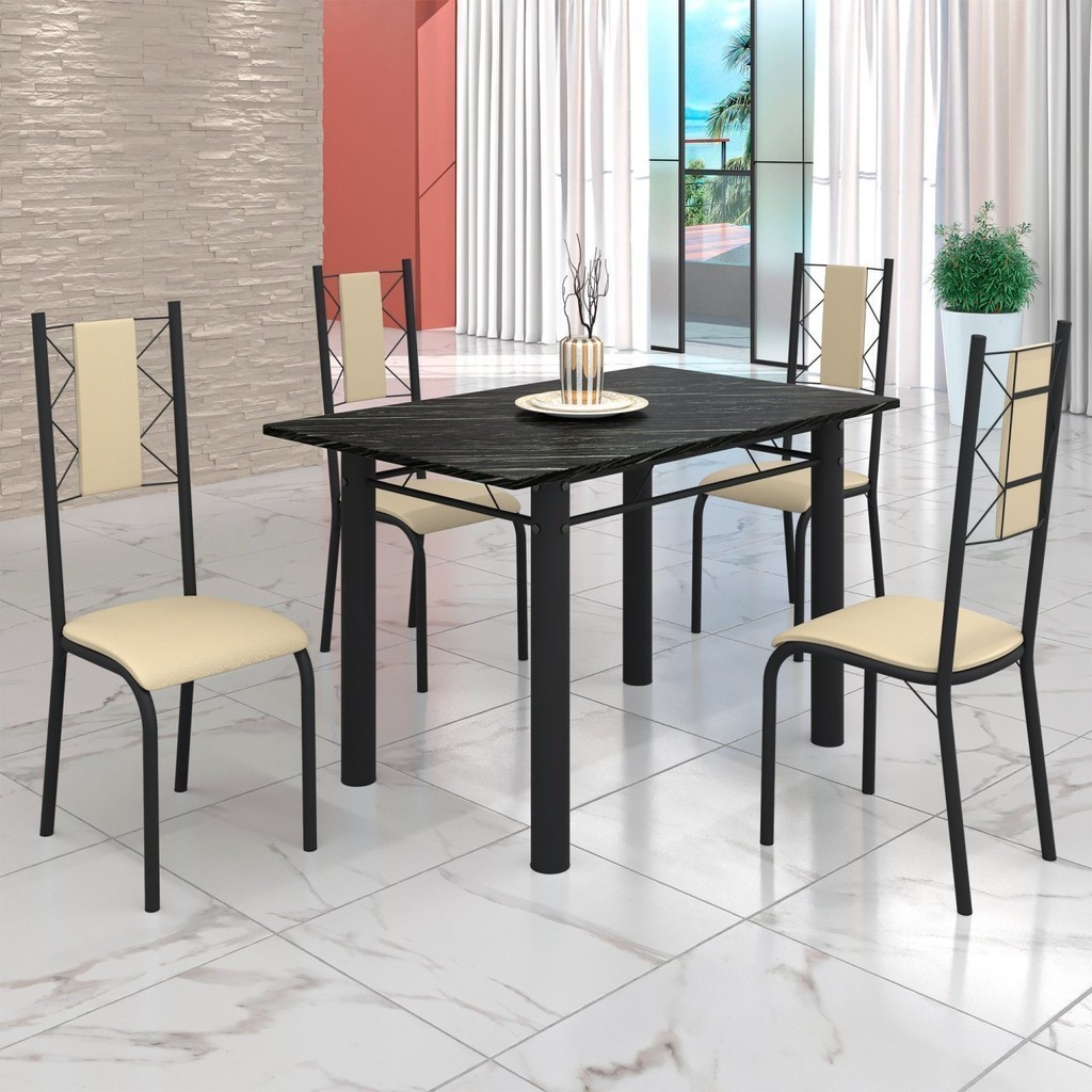Conjunto Sala de Jantar Bahia Mesa Tubo 120x75cm Tampo Pedra Ardósia ...