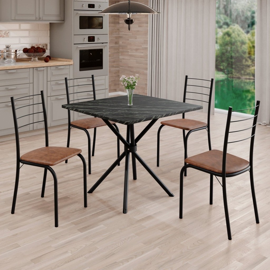 Conjunto Sala de Jantar Mesa Quadrada 75x75cm Tampo Ardósia Indiana 4 ...