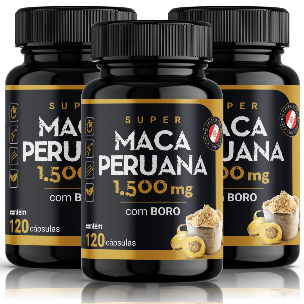 3x Super Maca Peruana Com Boro + Cafeína 120 Cápsulas 500 Mg | Shopee ...
