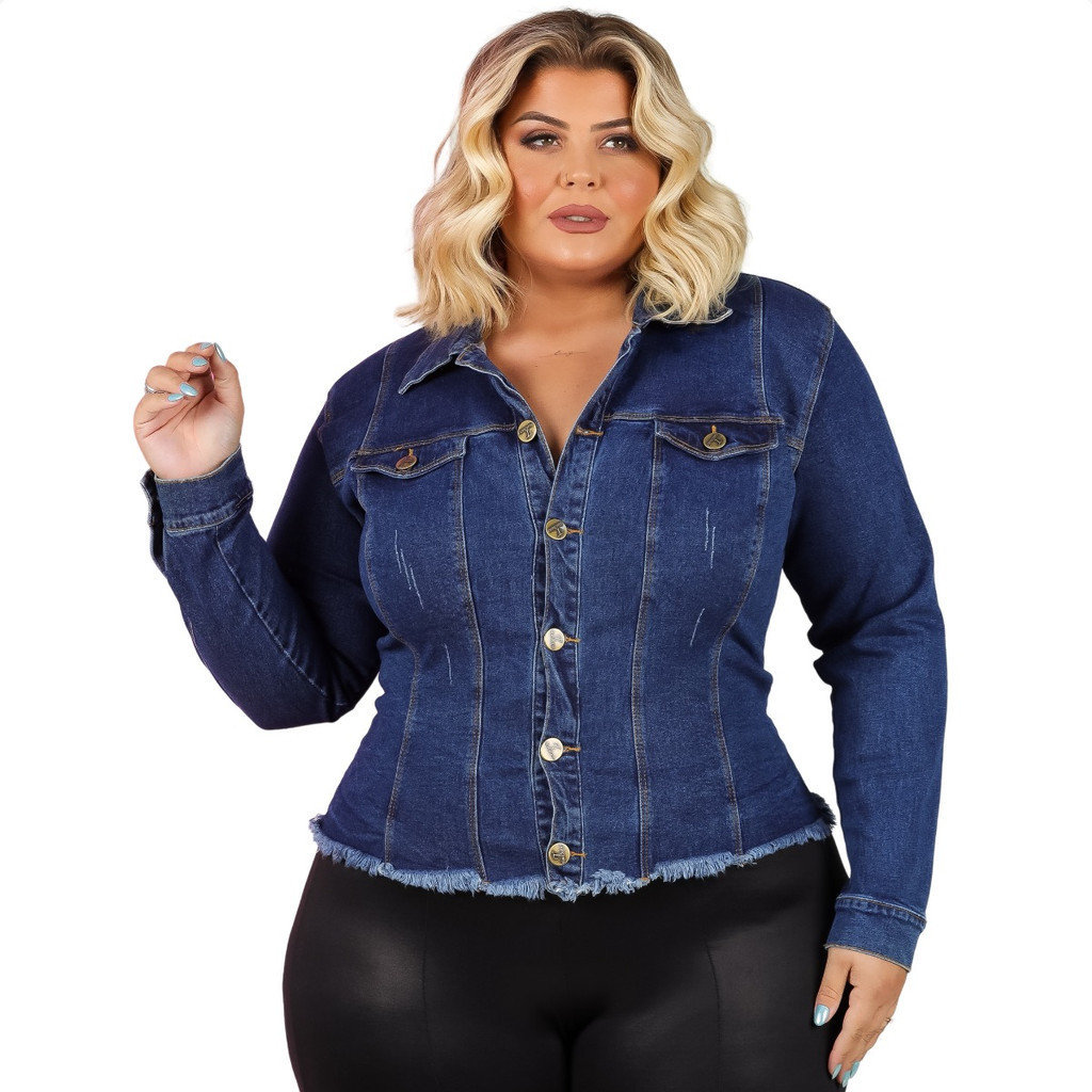 Jaqueta Jeans Plus Size Feminina Elastano Inverno Mada Maior Lycra ...