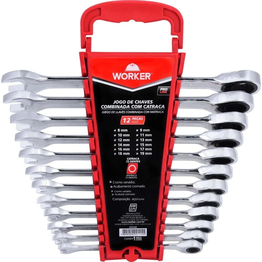 Jogo de Chaves Combinada com Catraca 8-19mm 12 Peças Worker | Shopee Brasil