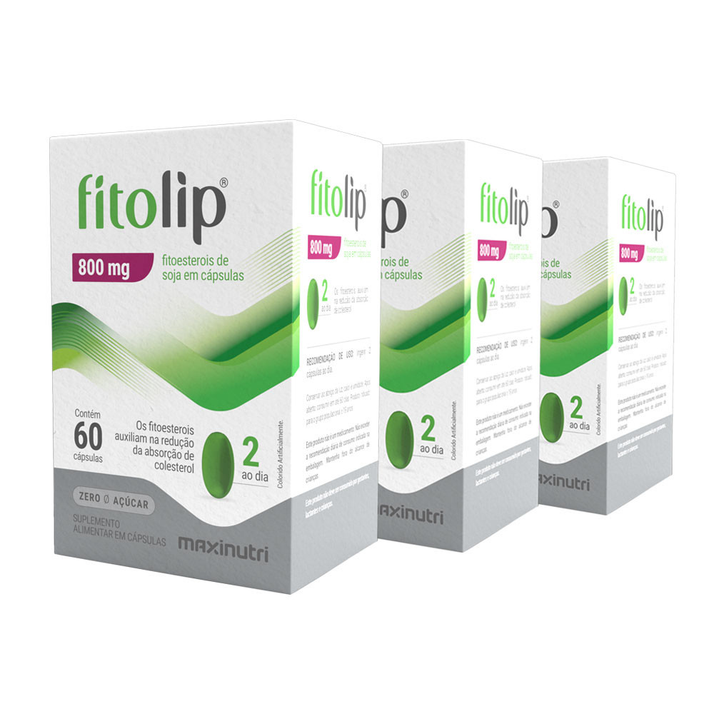 Kit 3 Fitolip Fitoesterol de Soja Zero Açucar 800mg 60 Caps Maxinutri ...