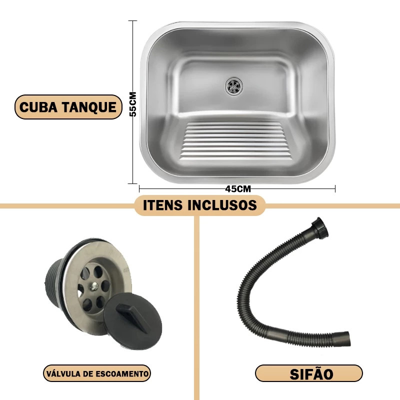 Tanque Lavanderia 55 X 45 Com Válvula Aço Inox 201 Tubrax rampa de ...