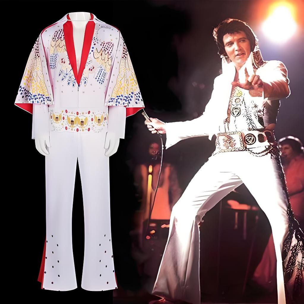 Traje De Desempenho De Personagem Elvis Presley Branco , Fantasia De ...