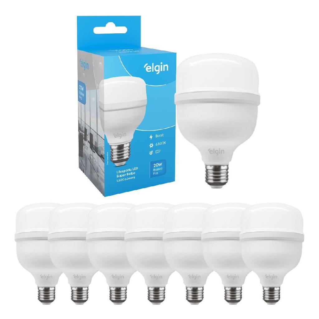 Kit 7 Lâmpadas Super Bulbo Alta Potência Led 20w 6500k Elgin | Shopee Brasil