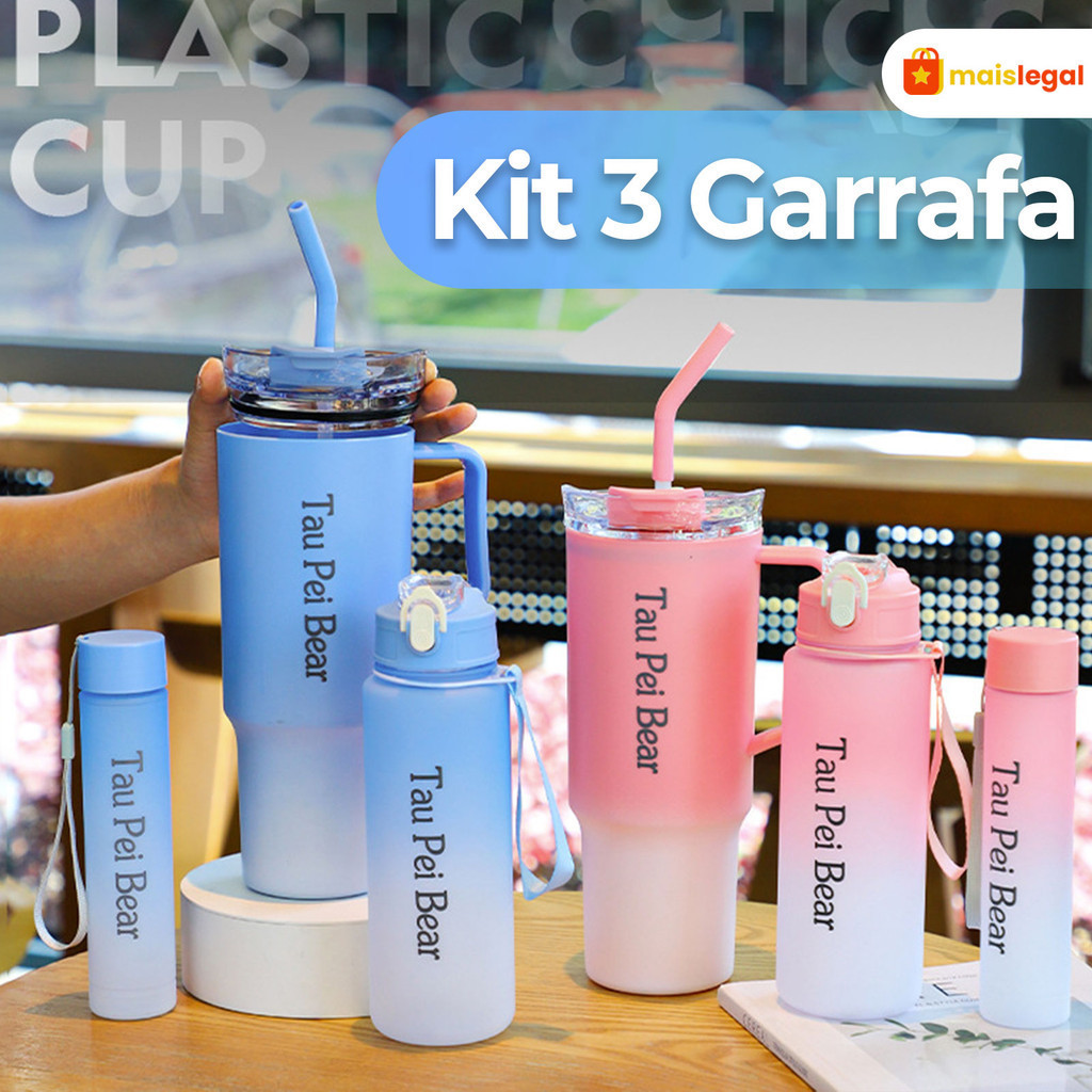 Kit 3 Garrafa Copo Para Carro 240ml+500ml+1200ml de Água Squeeze ...