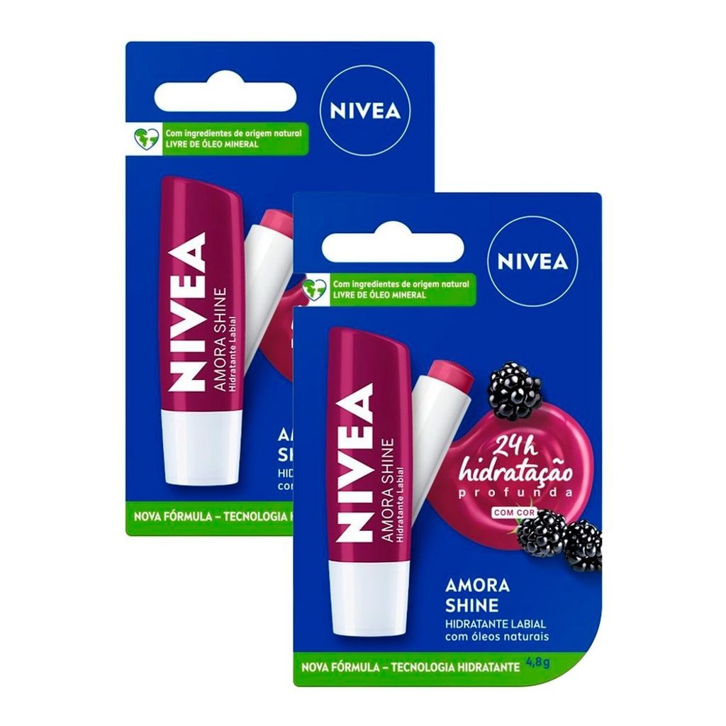 Kit 2 Hidratante Labial Nivea Amora Shine 4,8g | Shopee Brasil
