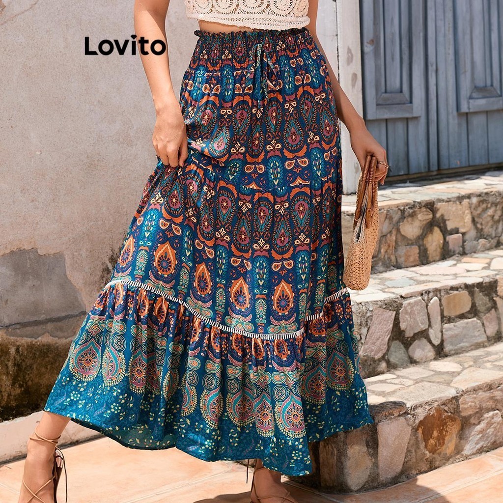 Lovito Saias boho com estampa tribal para mulheres LNL59188 | Shopee Brasil