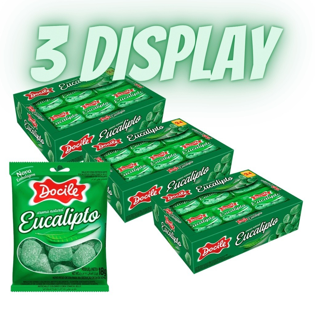 Kit 3 Display Jujuba Docile Docigoma Eucalipto 24x18g Cada | Shopee Brasil