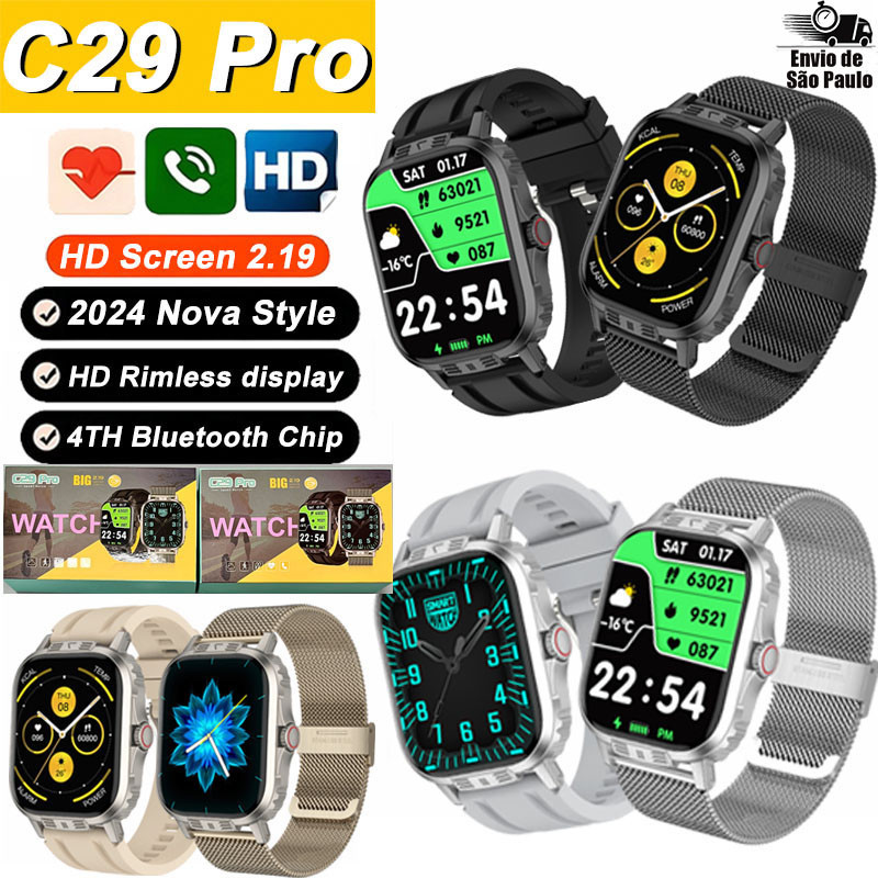 C29 Pro Smart 2024 Novo Relógio Smartwatch Mulher Homem 2,19 Polegadas ...