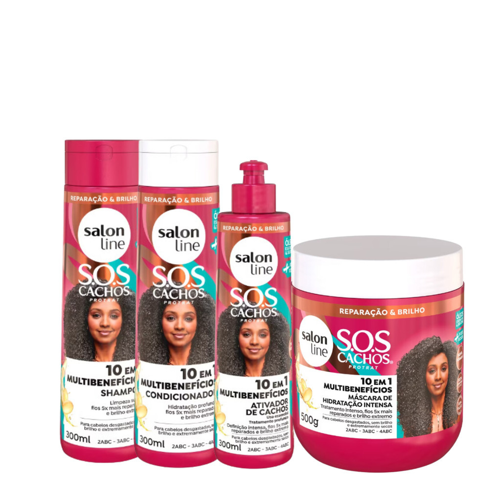 Kit Salon Line SOS Cachos 10 em 1 Sh+Cond+Ativ 300ml+Masc 500g | Shopee ...
