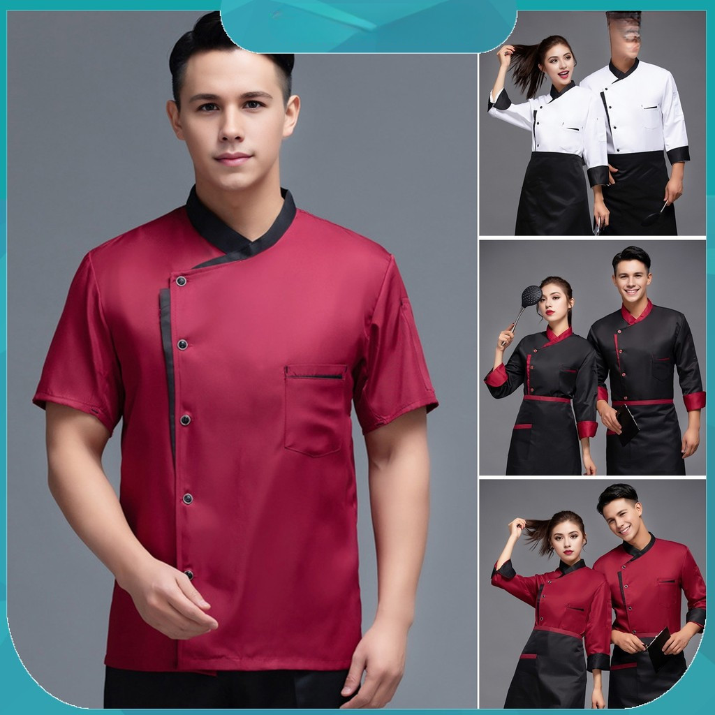 Camisa de Chef Unissex Cozinha Manga Curta Gola Resistente a Manchas ...