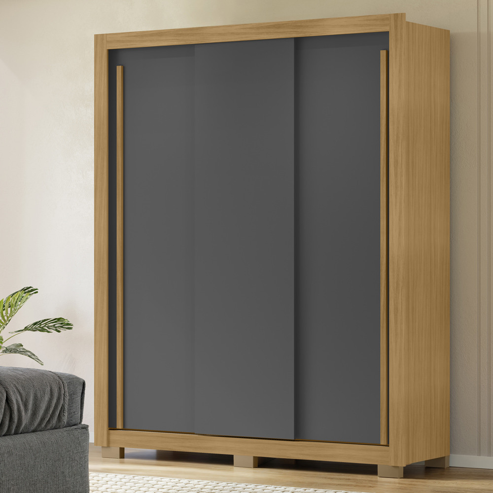 Guarda Roupa Solteiro Escócia 3 Portas e 2 Gavetas Carvalho Americano ...