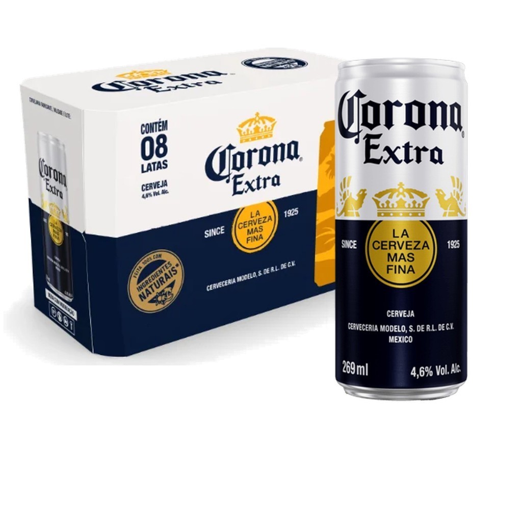 Cerveja CORONA Extra Lata 269ml (Caixa 8 unidades) | Shopee Brasil