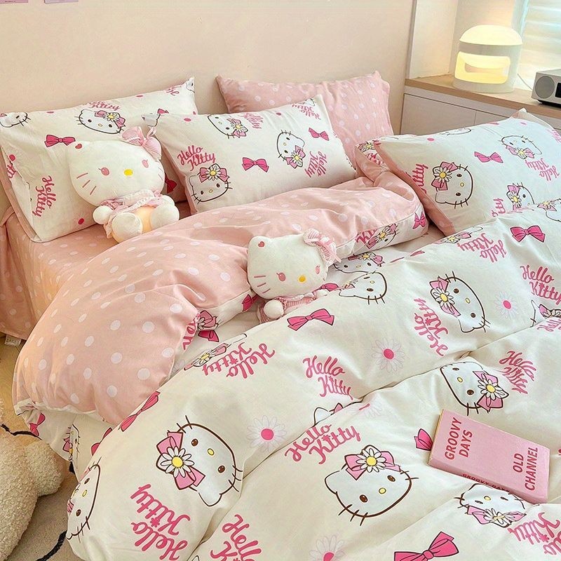 Ins Hello Kitty Chrysanthemum KT Cartoon 4 IN 1 Conjuntos De Cama ...