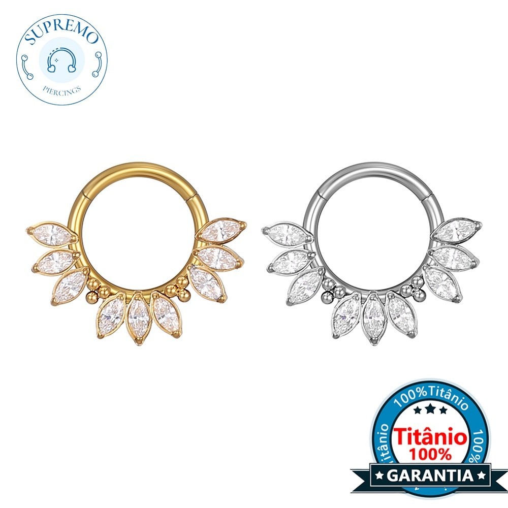 SUPREMO Piercing Argola Titânio Segmento Articulado 9 Pedras Zircônia ...