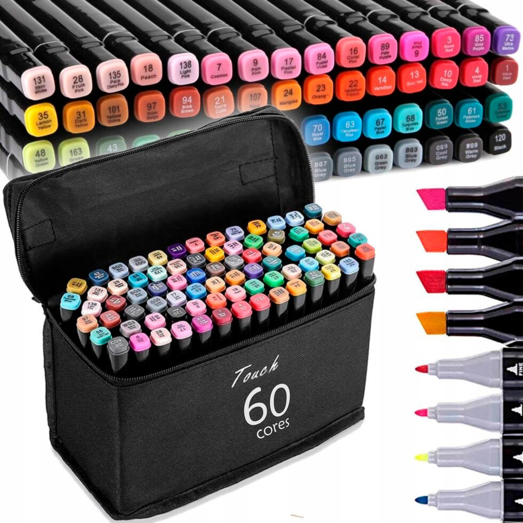 Kit Canetas Marcadores Permanentes - 60 Cores, Ponta Dupla, Cores ...