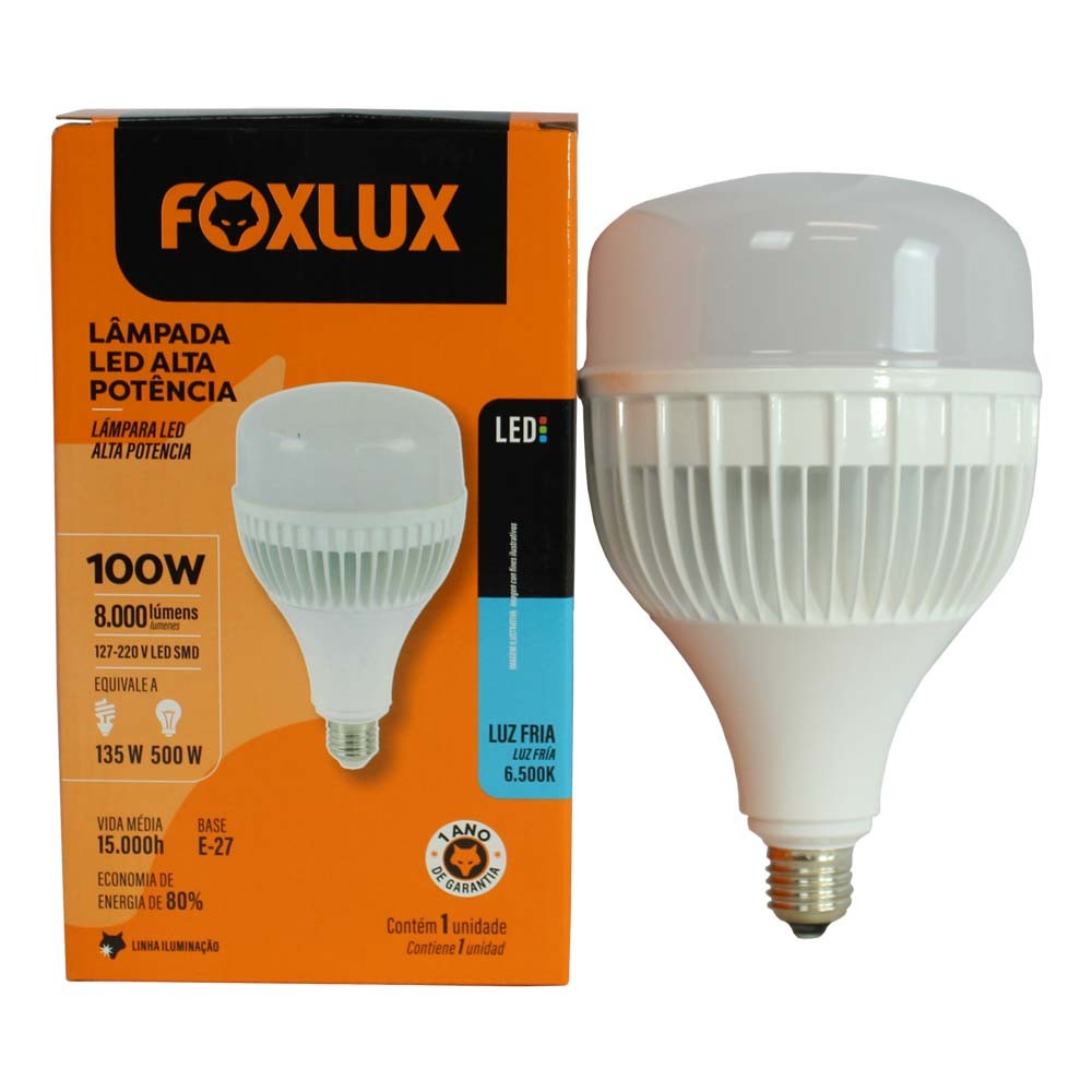 Lâmpada Led Alta Potencia 100W 6500K E-27 Bivolt Foxlux | Shopee Brasil
