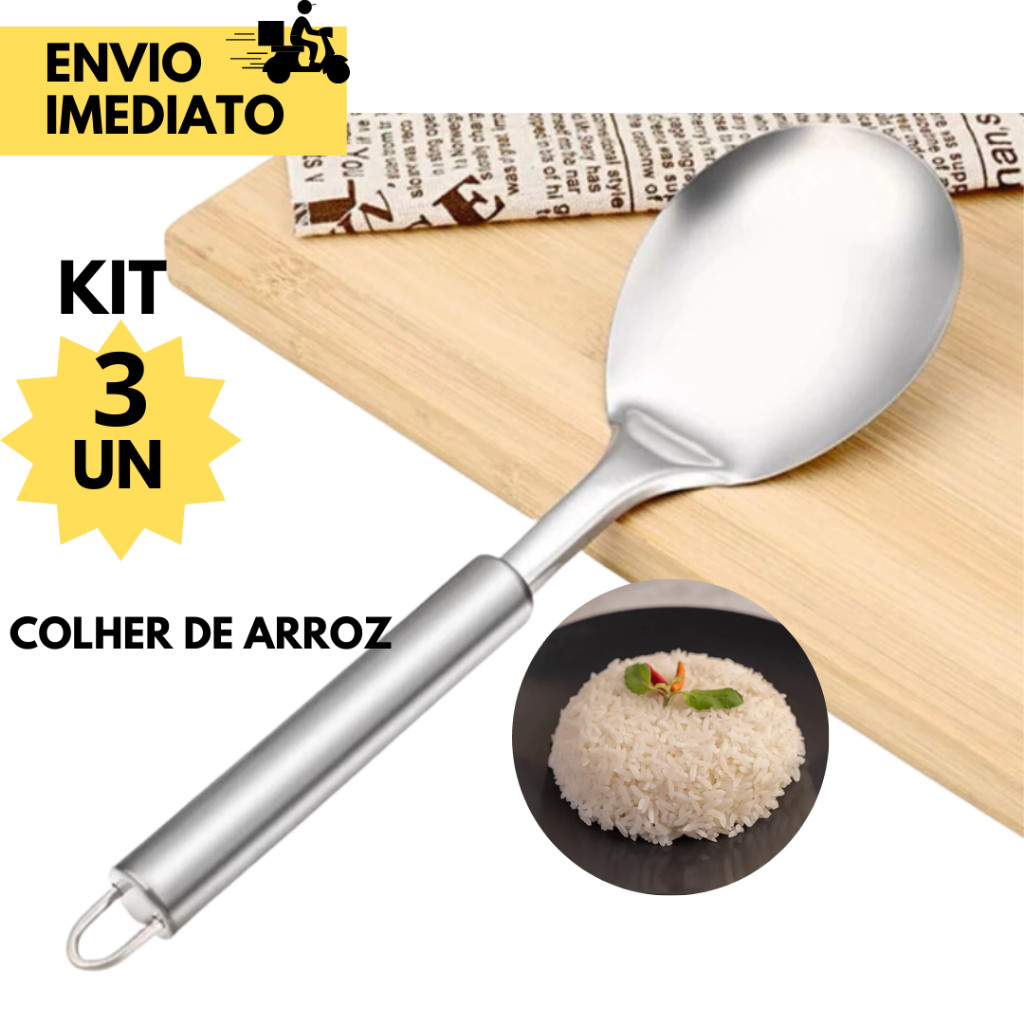 Kit 3 Colher para Servir Arroz Tam 25,5 cm Aço Inox Multiuso Utensílio ...
