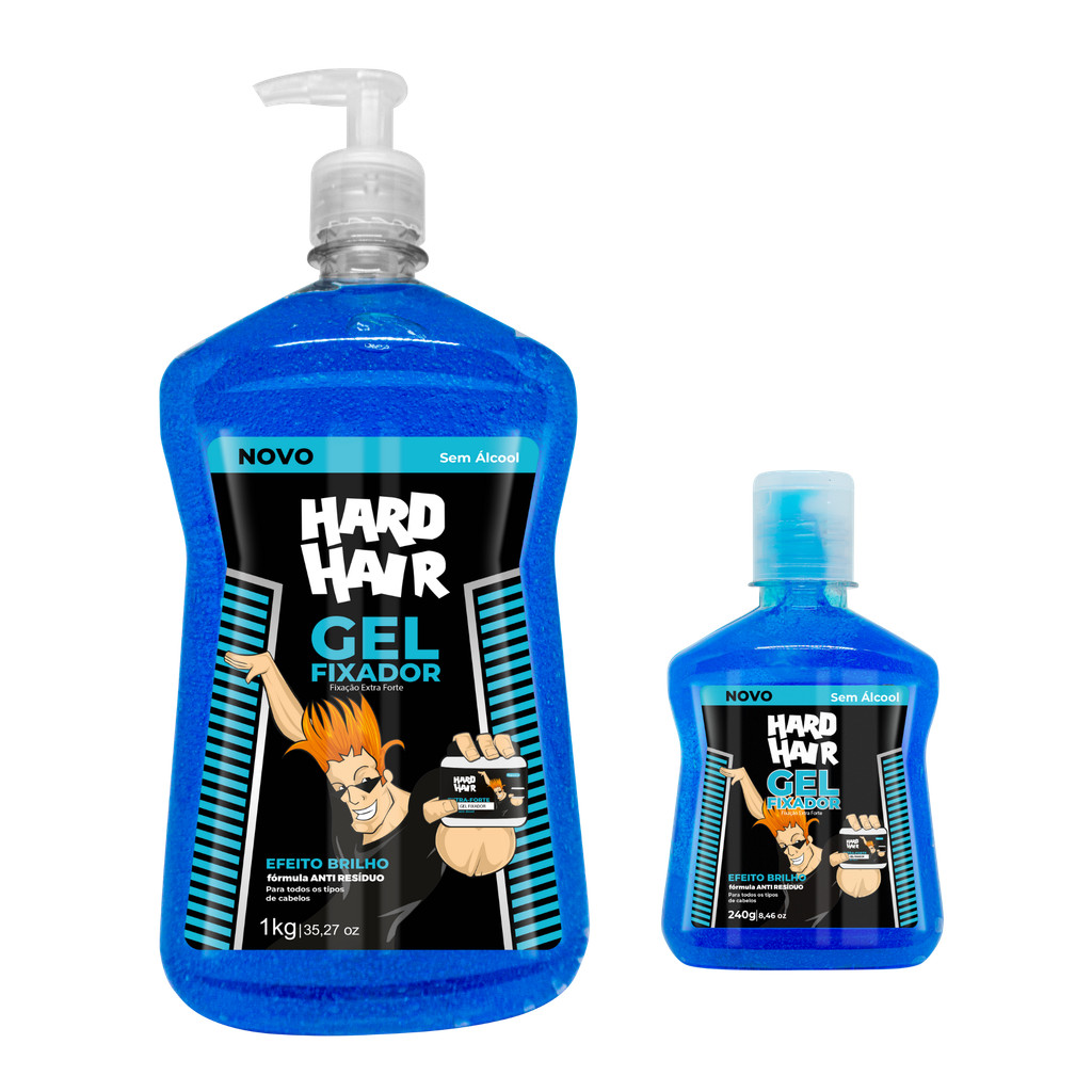 KIT GEL FIXADOR BRILHO MOLHADO AZUL HARD HAIR 1KG + GEL FIXADOR 240G ...