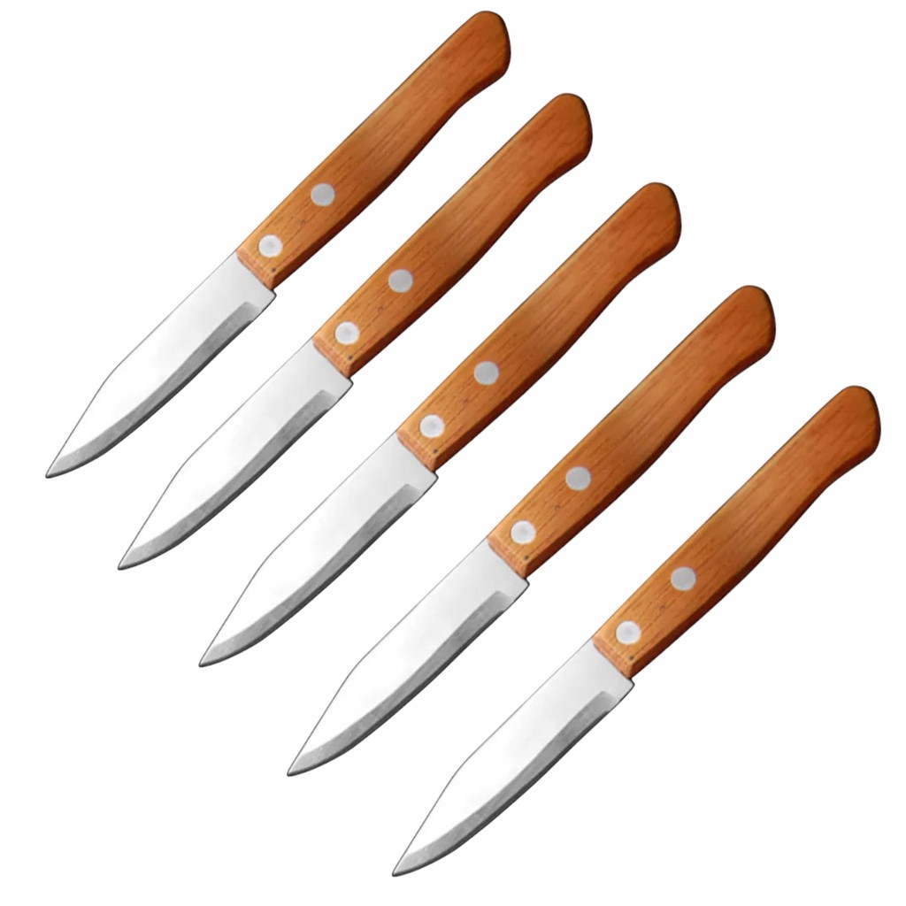 Kit De 5 Facas De Corte Legumes Fruta Cabo Madeira Inox | Shopee Brasil