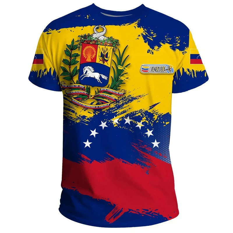 3DT 2024 Camiseta Caracan Com Bandeira Masculina , Manga Curta Superdimensionada , Blusa Casual ...