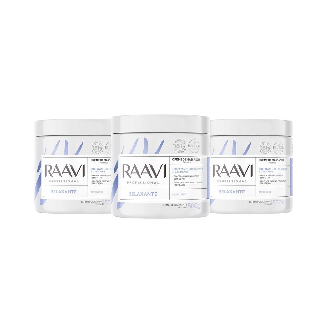 Kit Raavi Creme De Massagem Relaxante 3 Potes De 500g Cada | Shopee Brasil