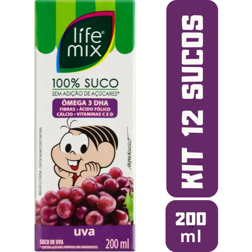 Kit 12 Sucos Life Mix Kids 200ml Turma Da Mônica Sabor Uva | Shopee Brasil