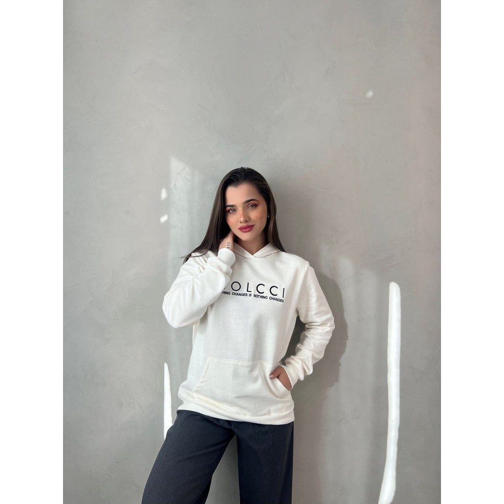 MOLETOM CANGURU UNISSEX COLCCI NOTHING (BORDADO) - MARFIM | Shopee Brasil