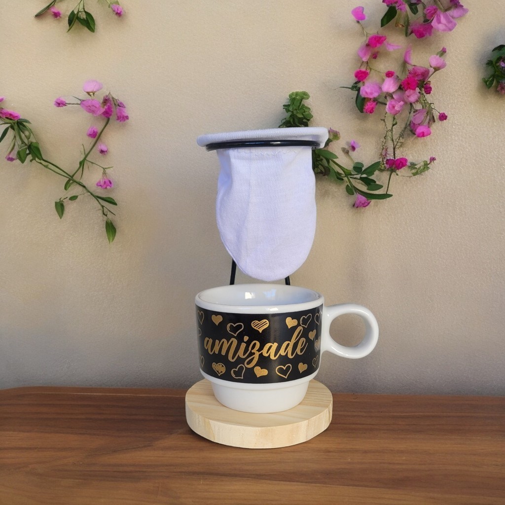 Mini coador de café individual com xícara de porcelana AMIZADE | Shopee ...